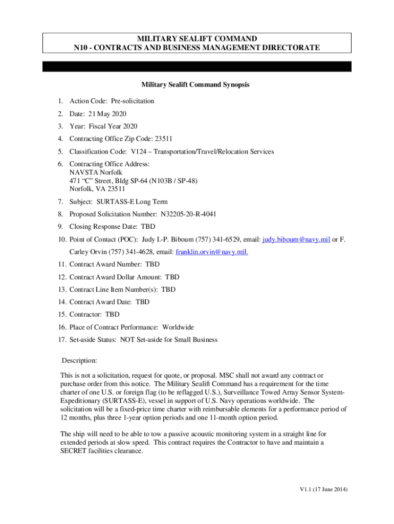 Fillable Online Welcome Industry Partners! - Military Sealift Command ...