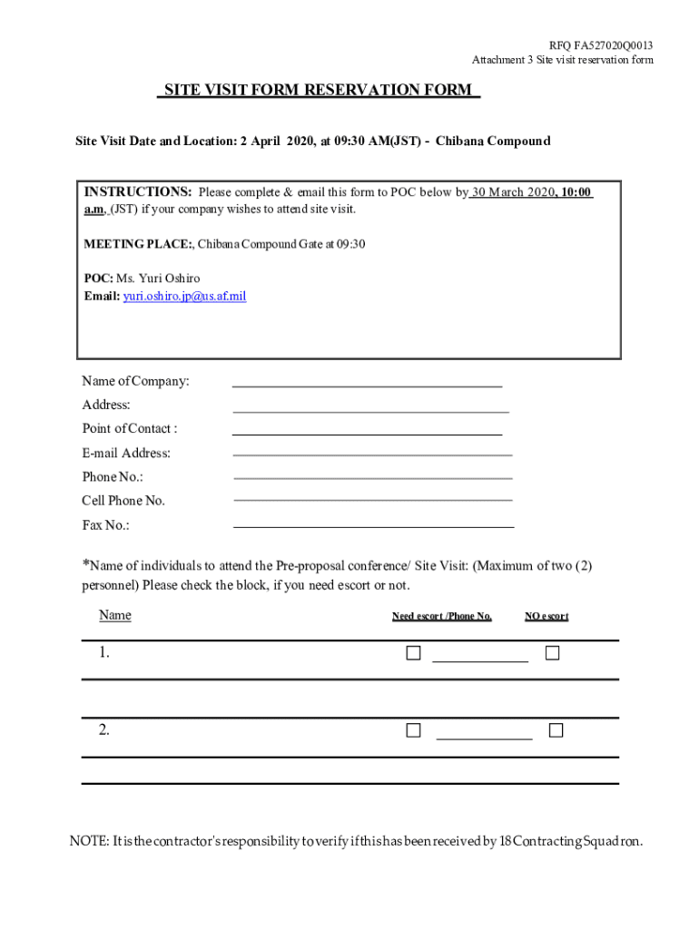 Fillable Online Site Visit Form Template Fax Email Print - pdfFiller
