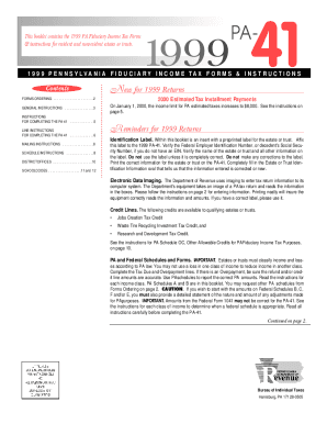 Fillable Online 1999 PA Fiduciary Income Tax Return Instructions (PA-41 ...