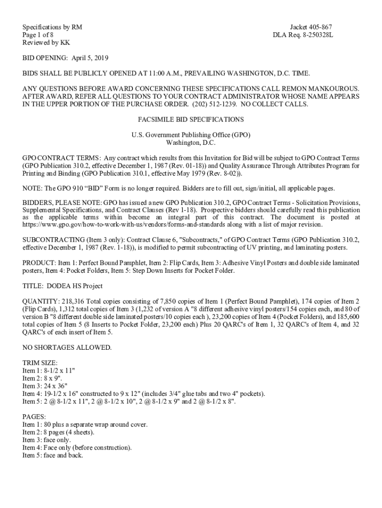 Fillable Online Specifications by RM Jacket 405-867 Page 1 of 8 DLA ...