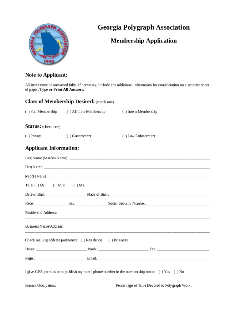 Georgia Polygraph Association - Membership Application Doc Template ...