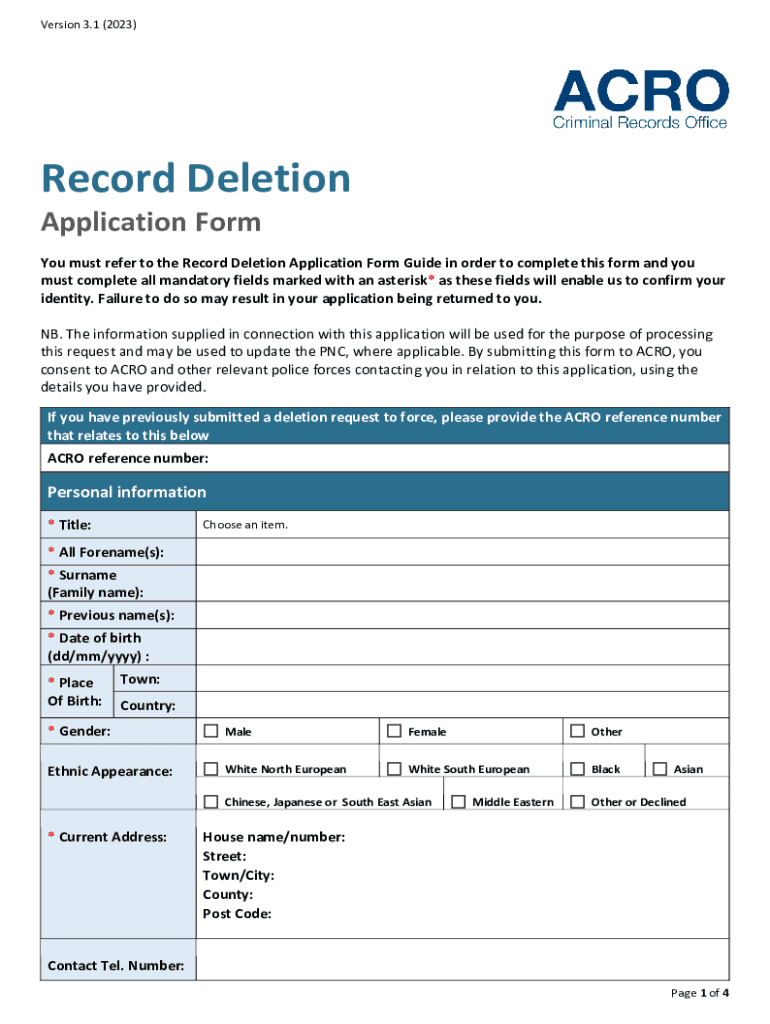 Fillable Online Record Deletion Application Form Guide Fax Email Print ...