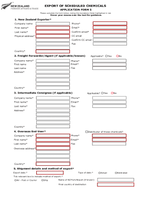 Fillable Online APPLICATION FORM 5 - Export Chemical - Export-of ...