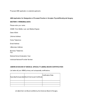 Fillable Online ABS Application for Designation of Focused Practice in ...