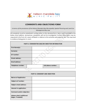 Fillable Online COMMENTS AND OBJECTIONS FORM Fax Email Print - pdfFiller