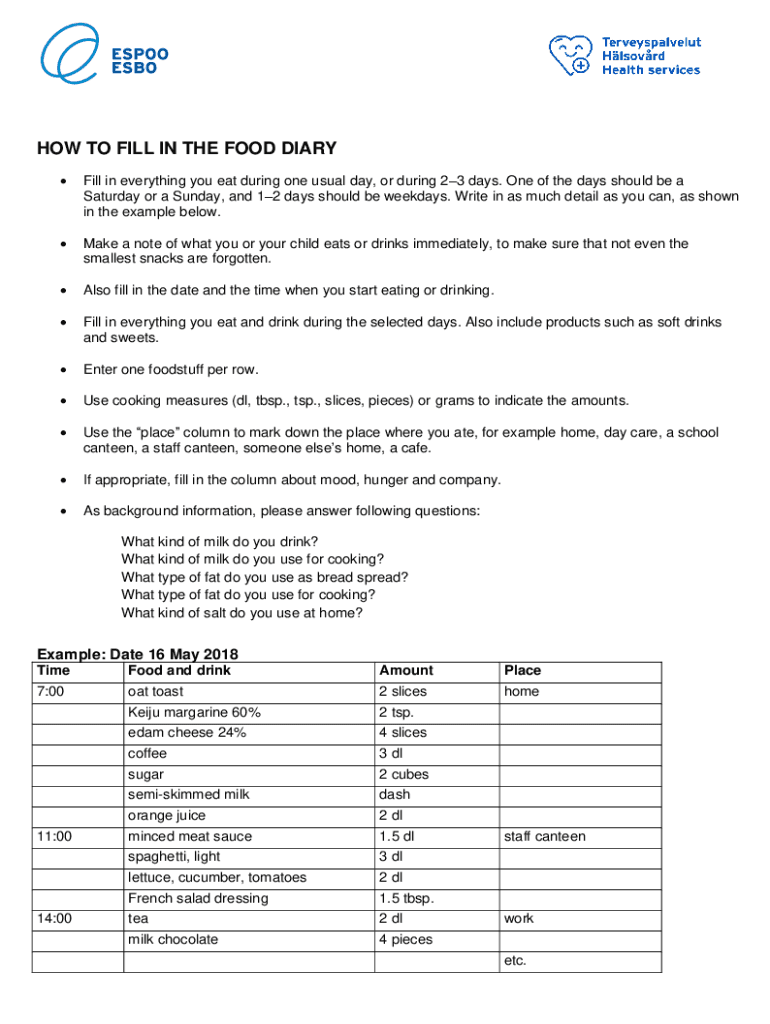 Fillable Online Solved Complete a 3 Day Food Diary. Choose three days ...