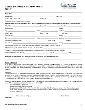 Fillable Online ATHLETIC PARTICIPATION FORM 2022-23 Fax Email Print - pdfFiller