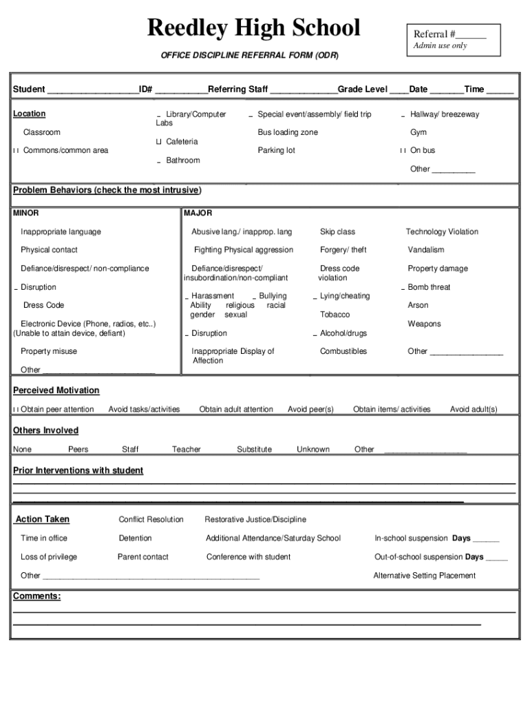 Fillable Online OFFICE DISCIPLINE REFERRAL FORM (ODR) Fax Email Print ...