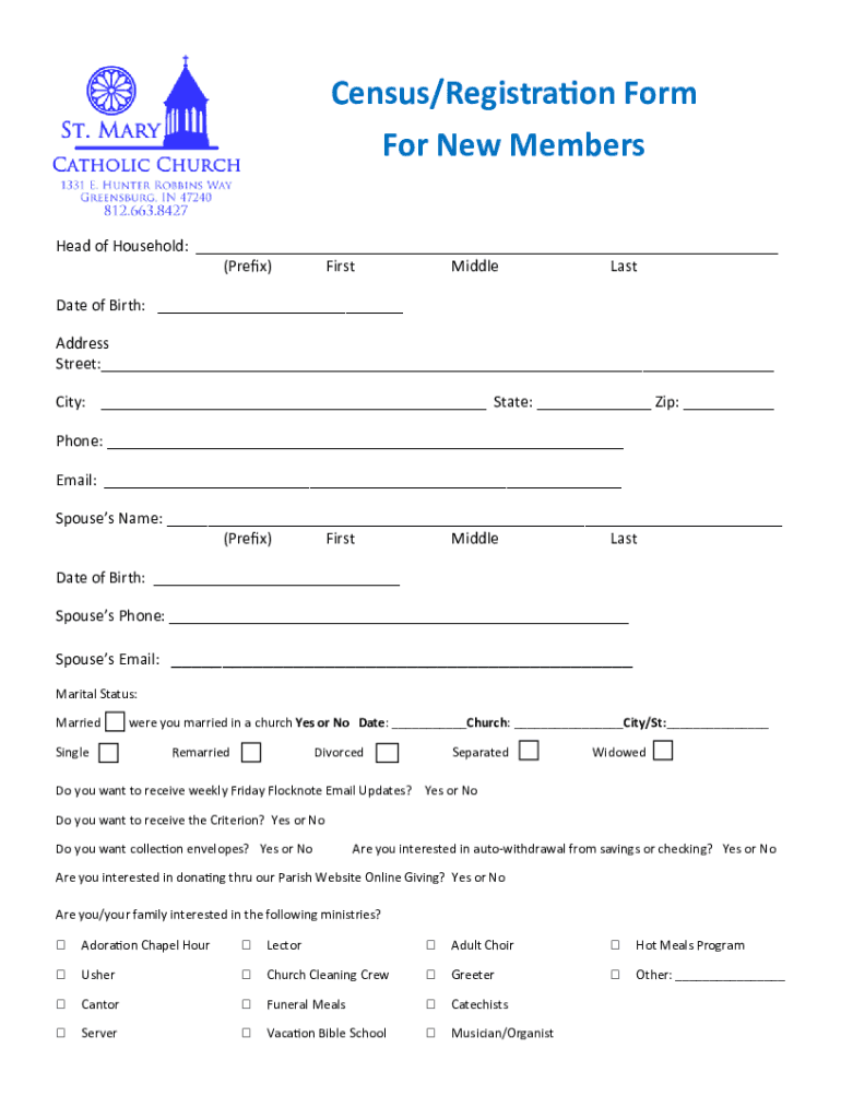 Fillable Online Census/Registration Form For New Members Fax Email ...