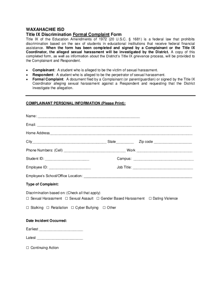 Fillable Online Title 9 complaint form Fax Email Print - pdfFiller