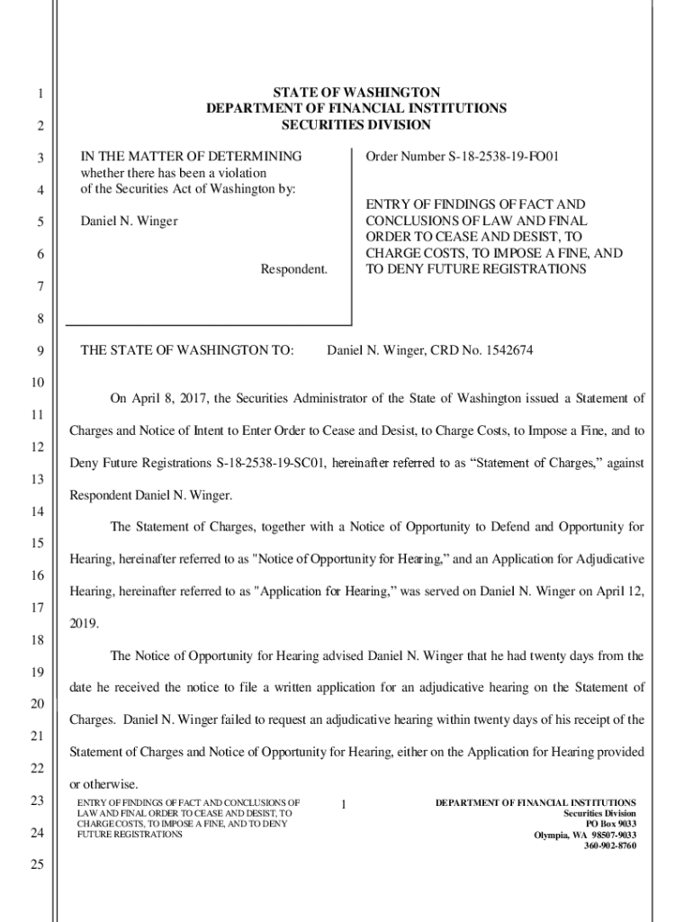 Fillable Online dfi wa Daniel Noah Winger - Final Order - S-18-2538-19 ...