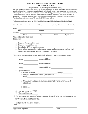 Fillable Online kay weldon memorial scholarship application form Fax Email Print - pdfFiller