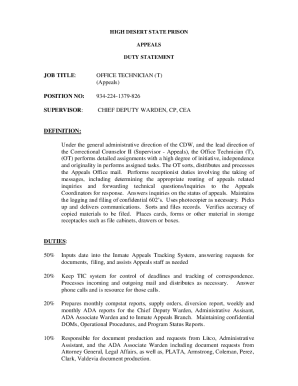 Fillable Online high desert state prison warden's office duty statement ...