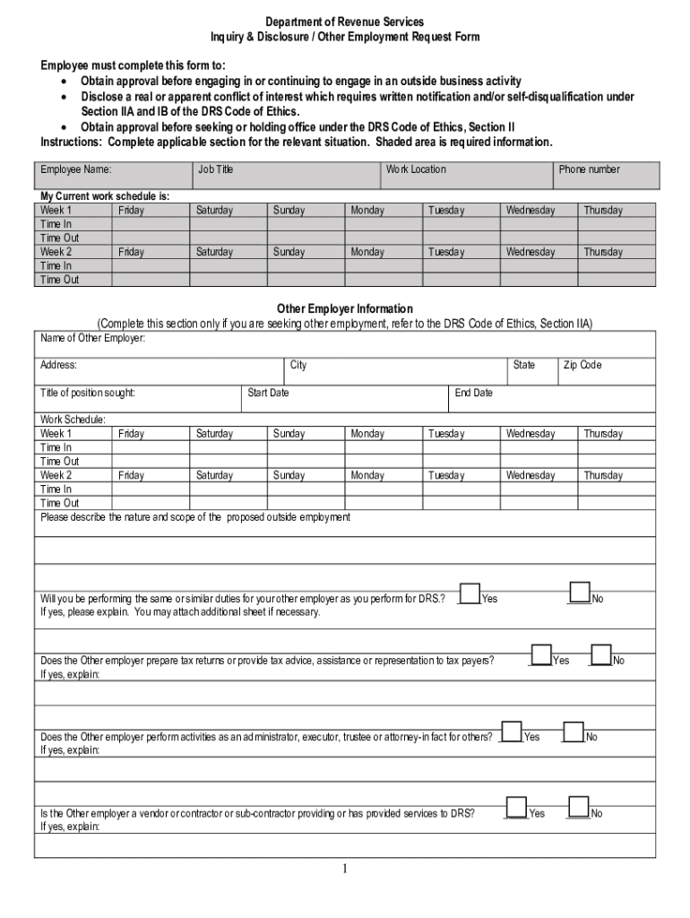 Fillable Online DRS-Inquiry-and-Disclosure---Outside-Activities ...