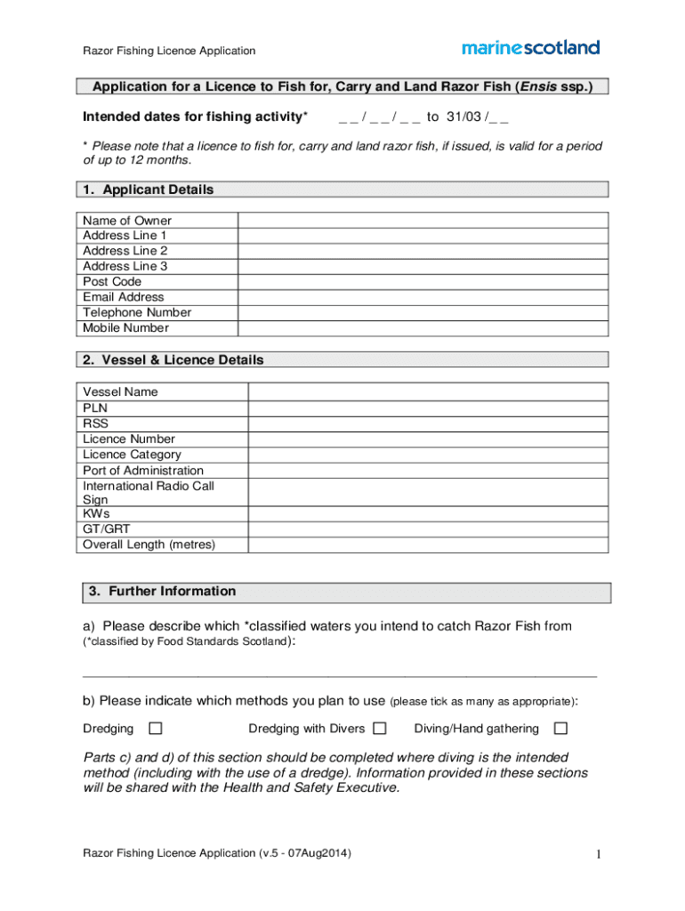 Fillable Online Razor Fishing Licence Application Fax Email Print ...