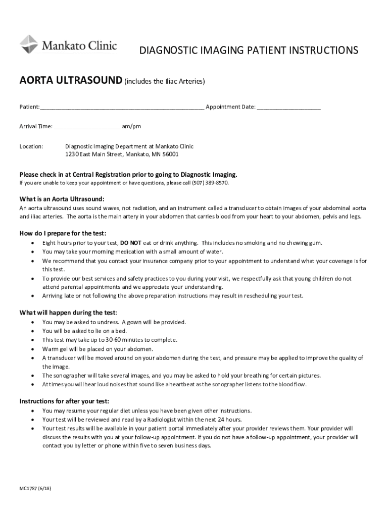Fillable Online DIAGNOSTIC IMAGING PATIENT INSTRUCTIONS AORTA ... Fax Email Print - pdfFiller