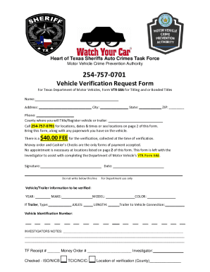 Fillable Online Vehicle Verification Request Form Fax Email Print ...
