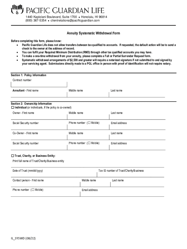 Fillable Online SYSTEMATIC WITHDRAWAL REQUEST Fax Email Print - pdfFiller