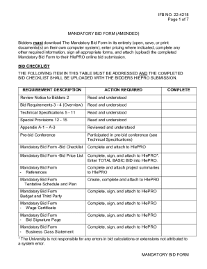 Fillable Online IFB NO. 22-4218 Page 1 of 7 MANDATORY BID FORM ... Fax ...