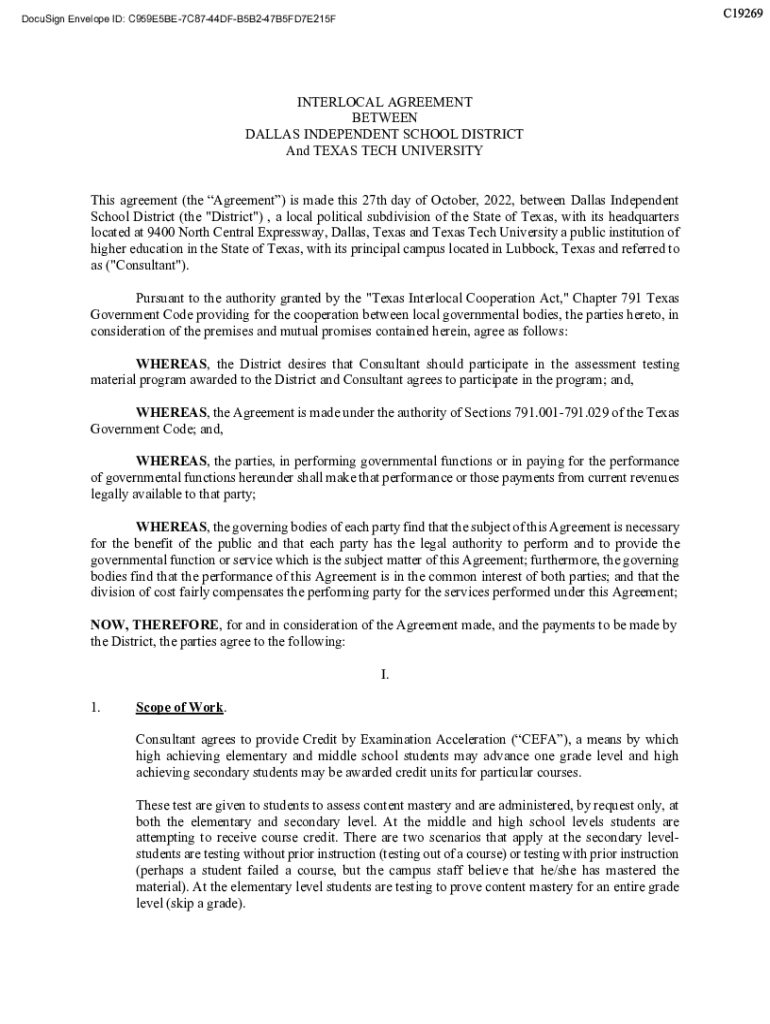 Fillable Online Final Interlocal Agreement with Texas Tech Vendor ...