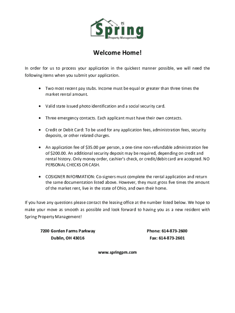 Fillable Online Spring Property Management, L Fax Email Print - pdfFiller