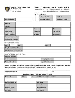 Fillable Online SPECIAL VEHICLE PERMIT APPLICATION Fax Email Print ...