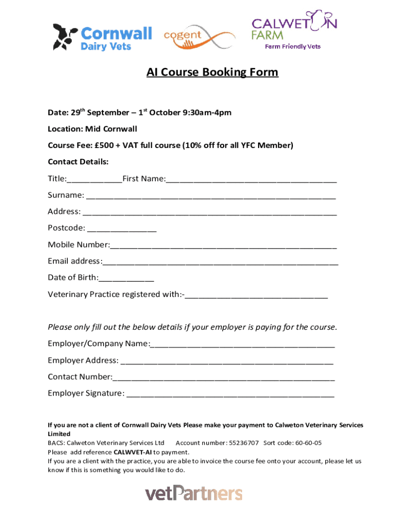 Fillable Online AI Course Booking Form Fax Email Print - pdfFiller