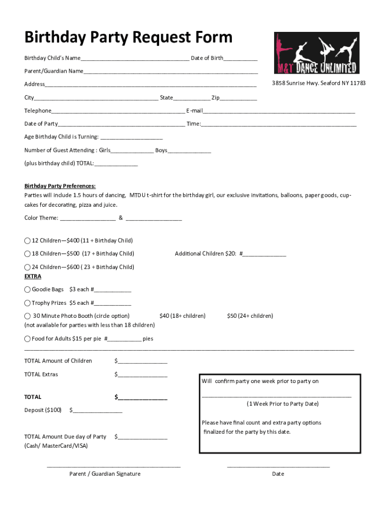 Fillable Online 2021 Birthday Party Order Form Fax Email Print - pdfFiller