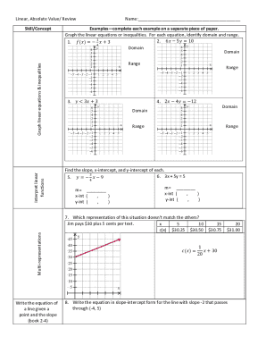 Fillable Online Linear and Absolute Value Function Families - Algebra ...