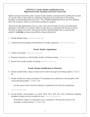 Fillable Online CMU/WCCC Faculty Member Qualification Form Fax Email ...
