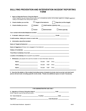 Fillable Online Bullying incident form.docx Fax Email Print - pdfFiller