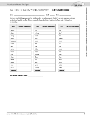 Fillable Online Phonics & Word Analysis 100 High-Frequency ... Fax ...