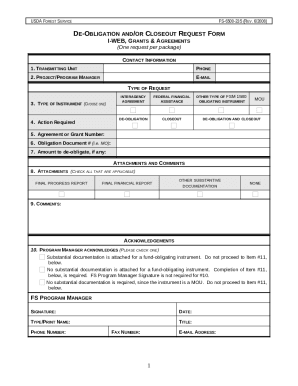 Fillable Online FS 6500 235 De obligation and Closeout Request Form Fax ...