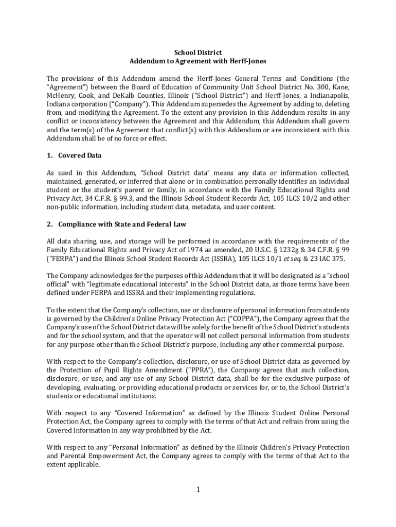 Fillable Online School District Addendum to Agreement with Herff-Jones ...