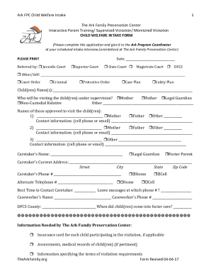 Fillable Online Intake For Supervised Visitation Electronic Form Fax ...