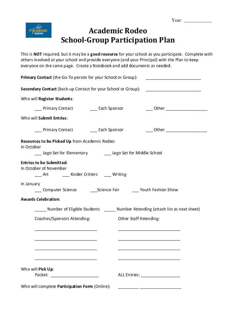 Fillable Online Academic Rodeo School-Group Participation Plan Fax ...