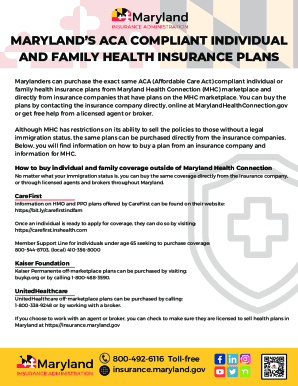 Fillable Online Marylands ACA Compliant Individual and Family Health ...