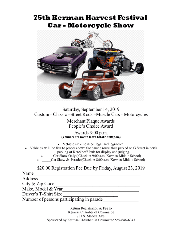 Fillable Online 75th Kerman Harvest Festival Car - Motorcycle Show Fax ...