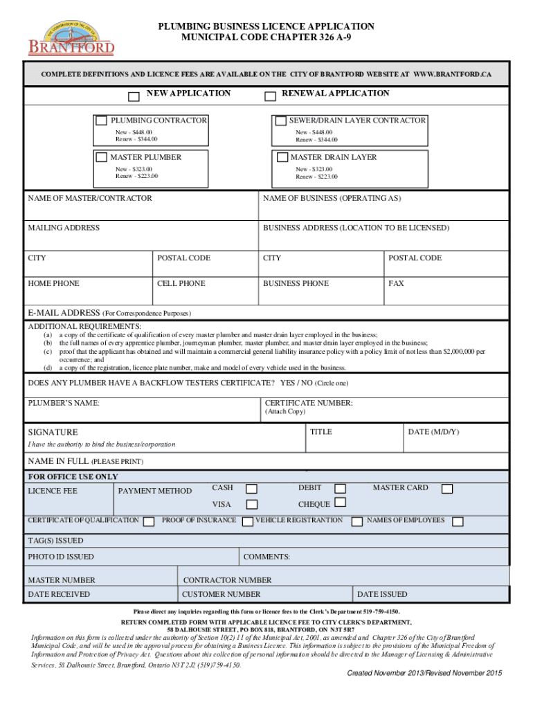 Fillable Online PLUMBING BUSINESS LICENCE APPLICATION ... Fax Email Print - pdfFiller