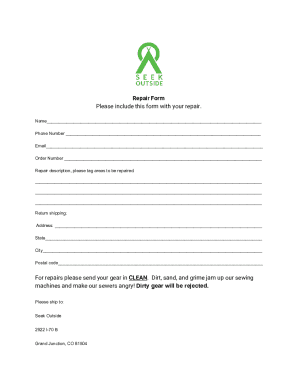 Fillable Online Repair Form Please include this form with your repair ...