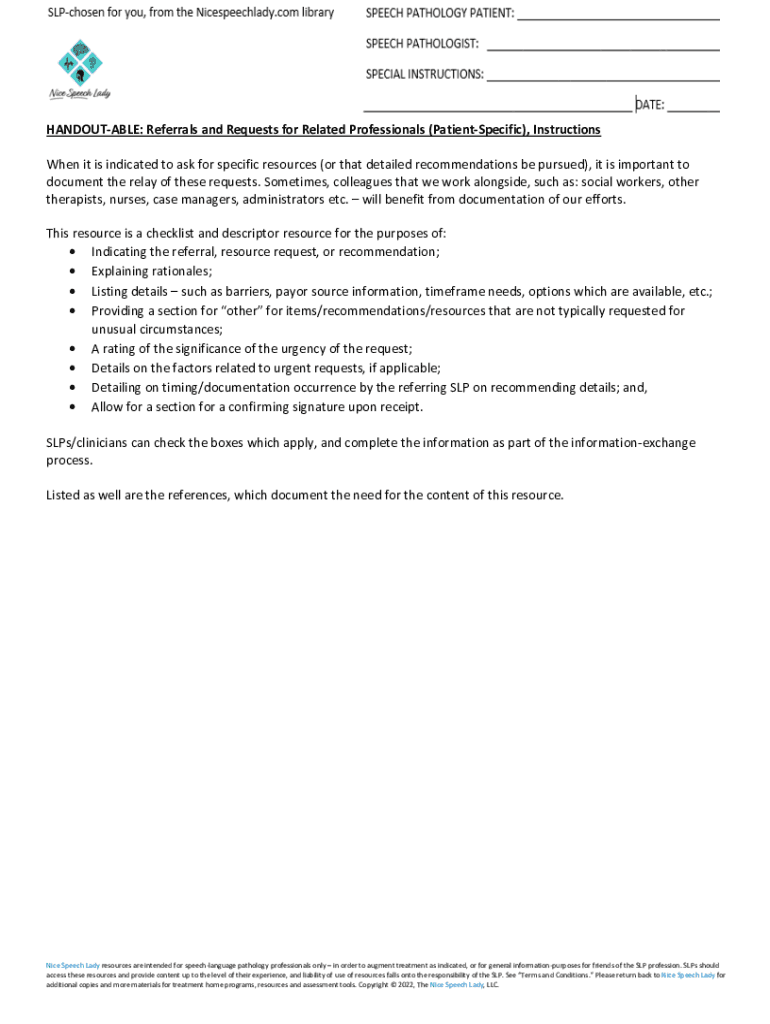 Fillable Online HANDOUT-ABLE Referrals and Requests for Related ...