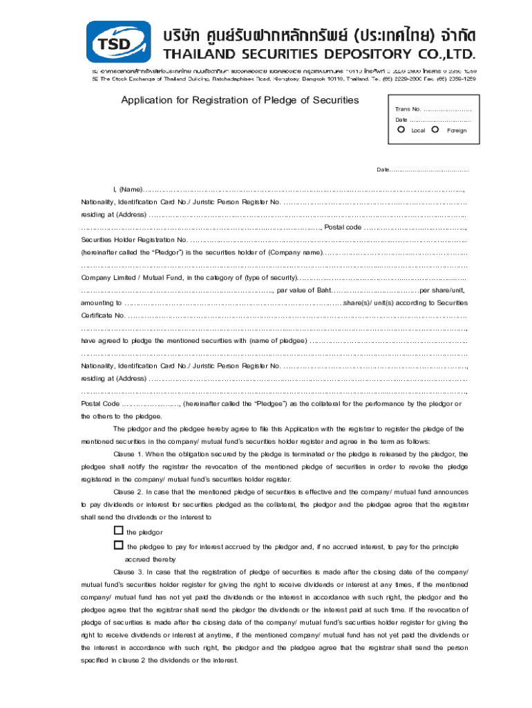 Fillable Online Form Application for Registration of Pledge of ...