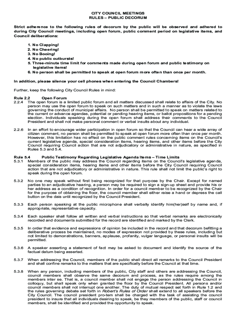 Fillable Online City Council Procedural Rules & Decorum Guidelines Fax ...