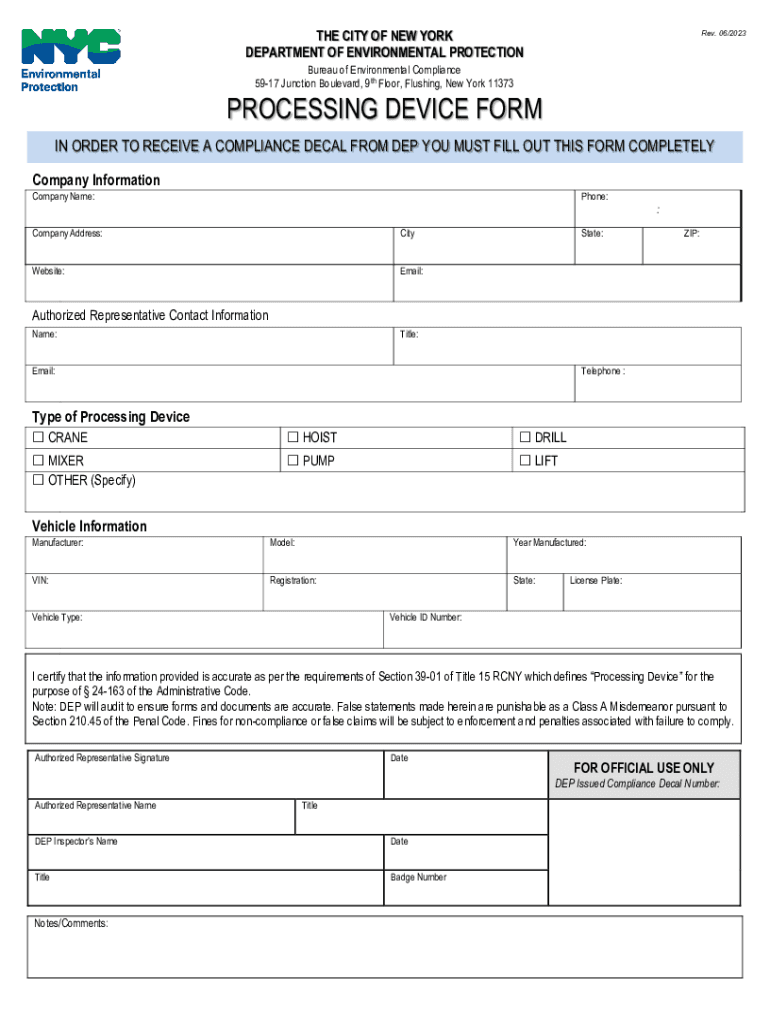 Fillable Online PROCESSING DEVICE FORM Fax Email Print - pdfFiller