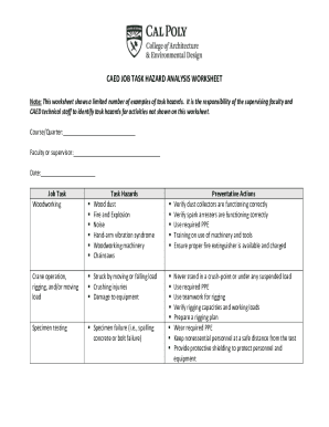 Fillable Online CAED JOB TASK HAZARD ANALYSIS WORKSHEET Fax Email Print - pdfFiller