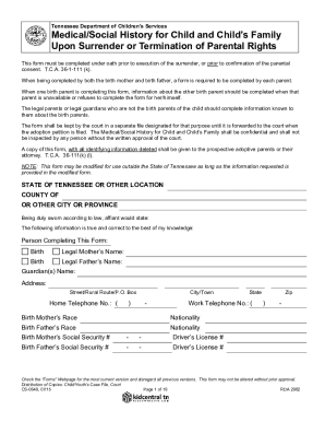 Fillable Online TN Social and Medical History Form Fax Email Print - pdfFiller