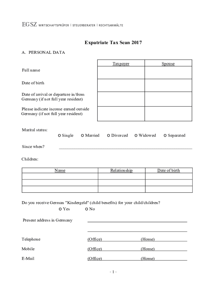 Fillable Online GERMAN INDIVIDUAL INCOME TAX QUESTIONNAIRE 2001 Fax ...