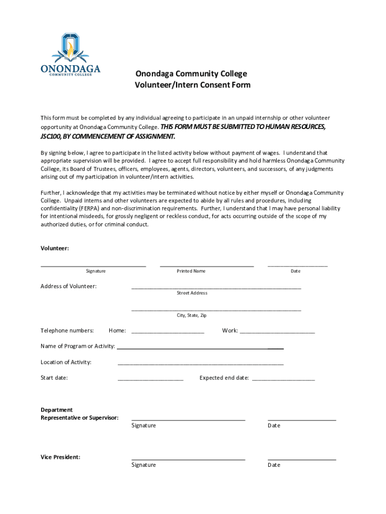 Fillable Online Volunteer Intern Consent Form.pdf Fax Email Print ...
