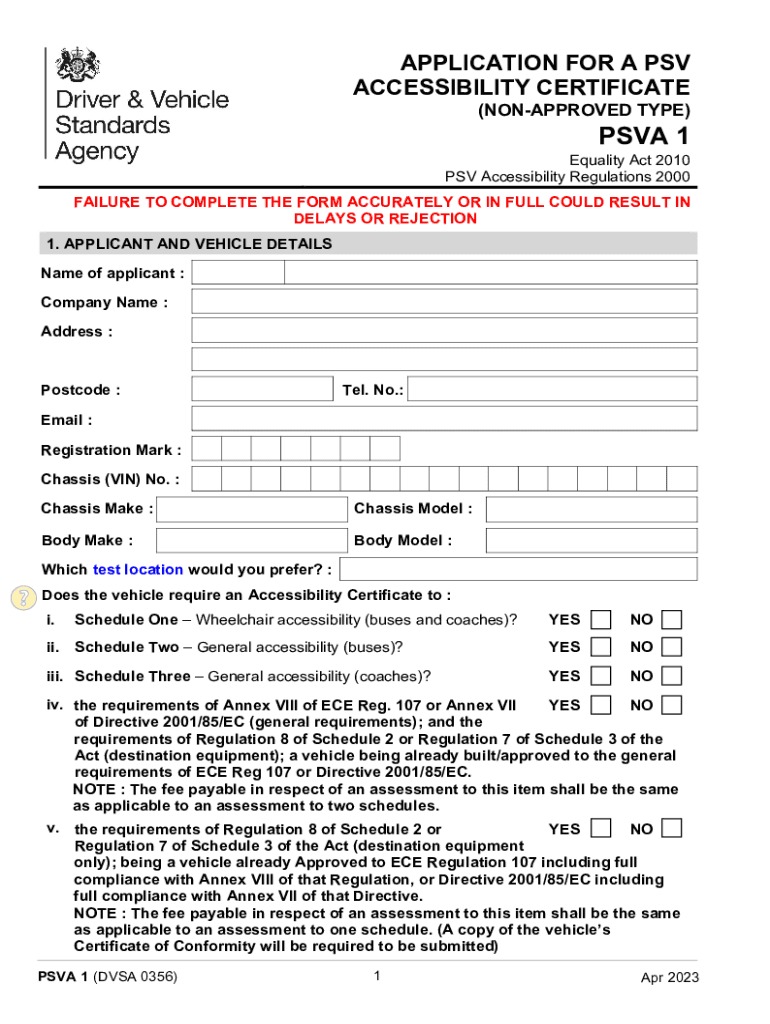 Fillable Online Public Service Vehicle accessibility certificate Fax ...