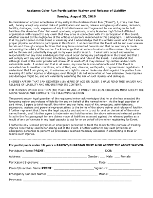 Fillable Online Acalanes Color Run Participation Waiver and Release of ...